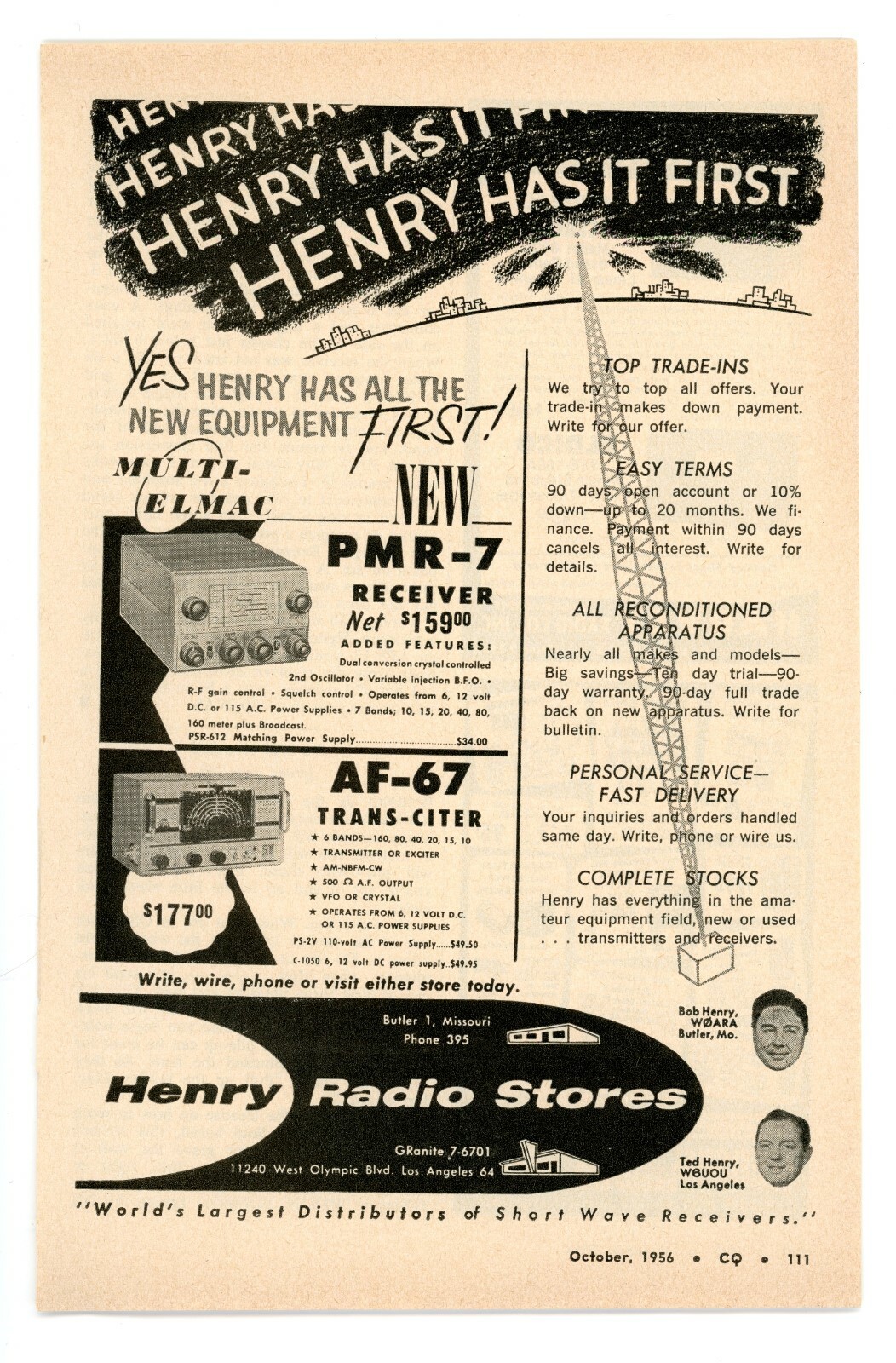 CQ Ham Radio Magazine Print Ad Multi-Elmac PMR-7 Receiver Henry Radio ...
