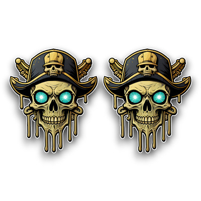 2x Small Pirate Hat Skulls With Dripping Effect Vinyl Sticker Decals ...