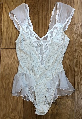 Natori Neiman Marcus White Negligée Lace Chiffon Teddy Body Suit Baby ...