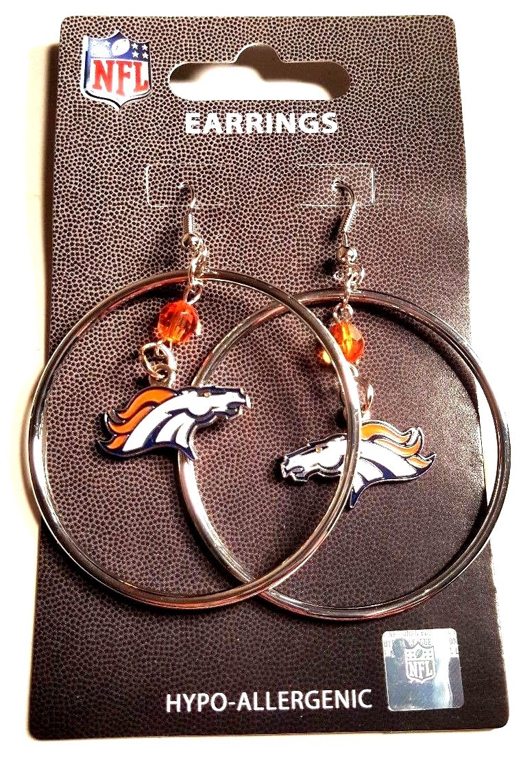 NFL Denver Broncos Hoop Earrings with Crystal Bead Dangle | eBay