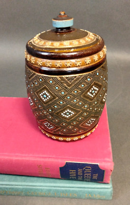 Doulton Lambeth Slaters Lidded Tobacco Jar Turquoise/White Beaded ...