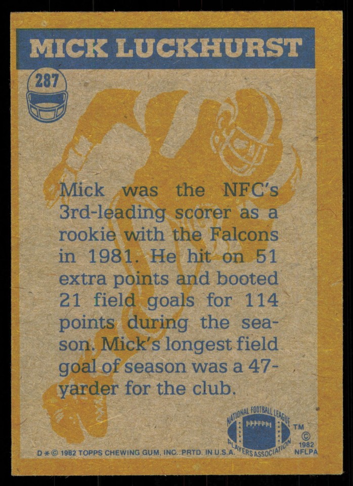 1982 Topps Football In Action #287 Mick Luckhurst Atlanta Falcons | eBay