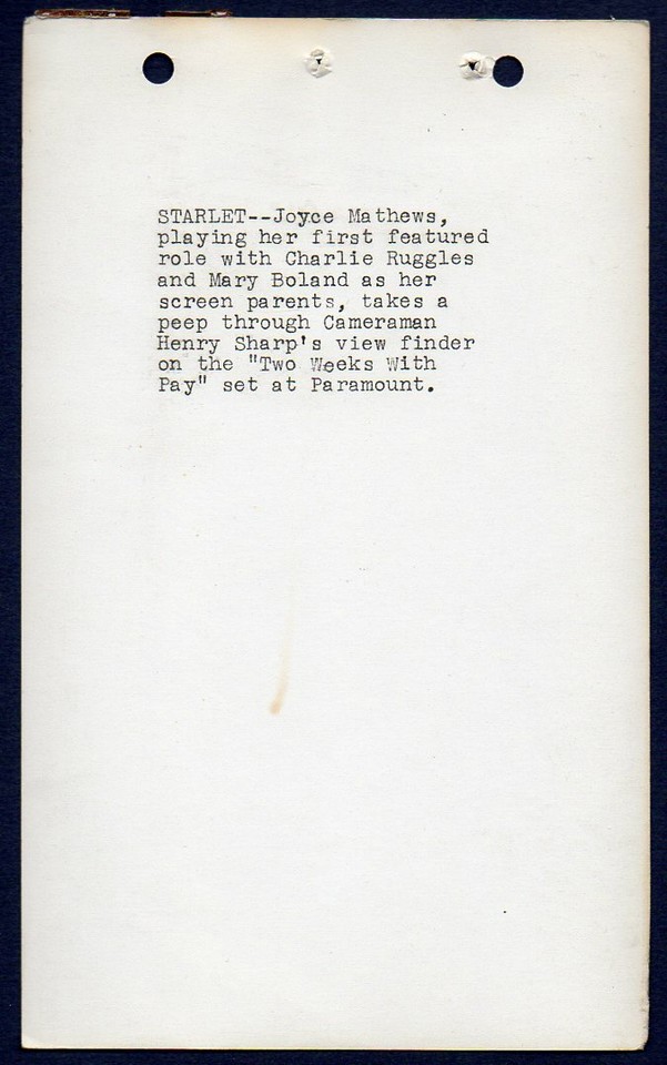 JOYCE MATHEWS actress w. camera cameraman 1939 ORIG KEYBOOK PHOTO DBW ...