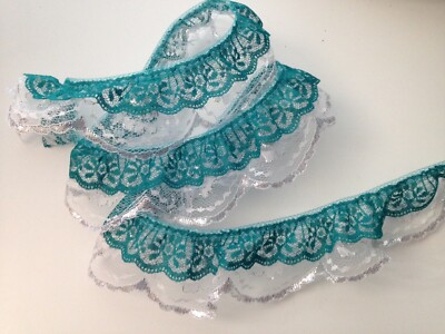 Teal and Silver Double Ruffled Scalloped Lace Trim, 2 Tier Lace, 2 ...