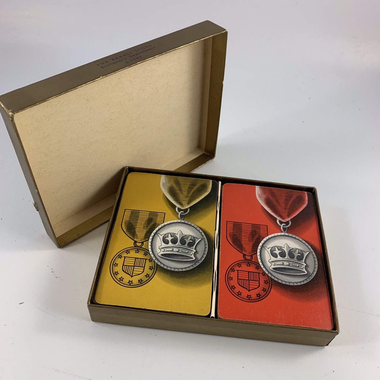 2 Decks Vintage Crown & Shield Playing Cards Original Box Rexall Drug ...