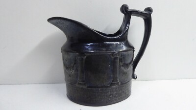 ANTIQUE BLACK BASALT LUSTRE PILLAR & SWAG 1900s POTTERY JUG JACKFIELD ...