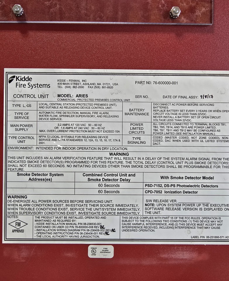 Kidde Aries Addressable Fire Suppression Panel FM200 Halon Preaction | eBay
