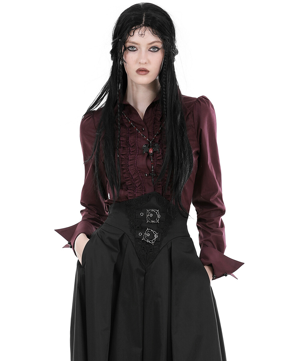 Dark In Love Womens Corporate Gothic Vampire Ruffled Blouse Top - Wine ...