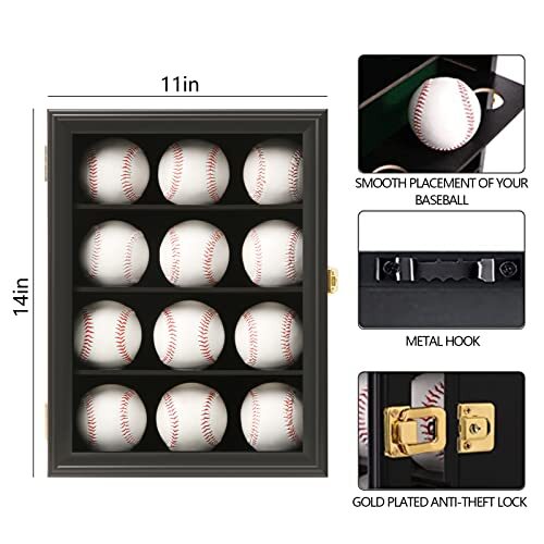 Verani 12 Baseball Display Case Cabinet Rack for Baseball Shadow Box ...