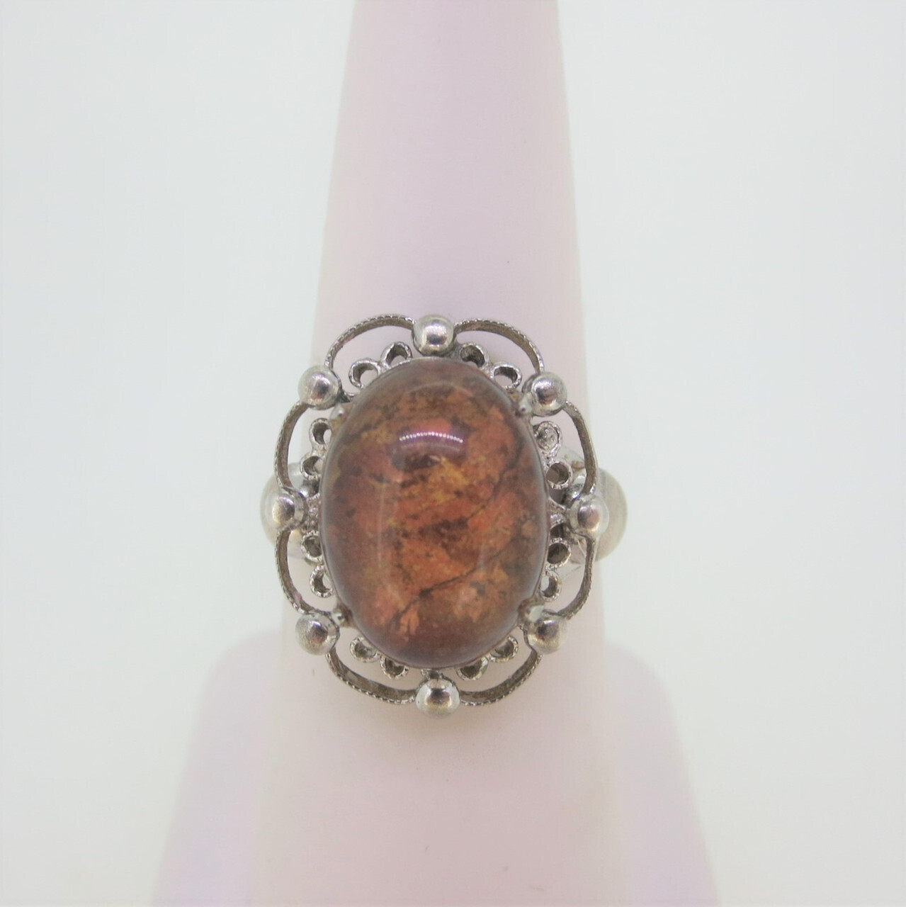 Sterling Silver Ring with Brown Stone with a Open Wor… - Gem
