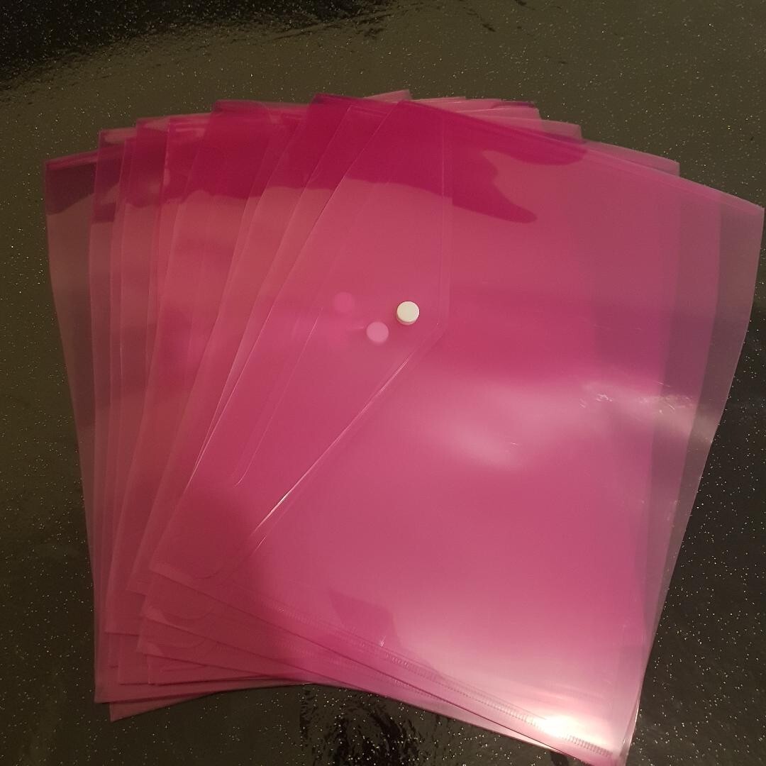 A5 Plastic Wallets PINK Popper, Envelope Folders School OFFICE DOCUMENT ...