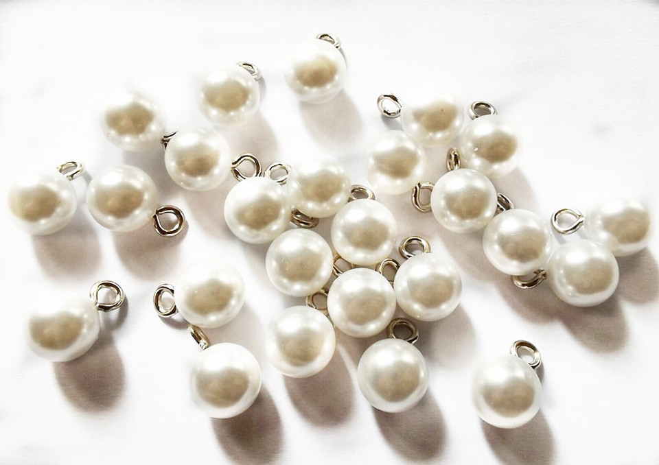 150PCS Round Imitated Faux Pearl Buttons Charms W/Metal Shank for ...