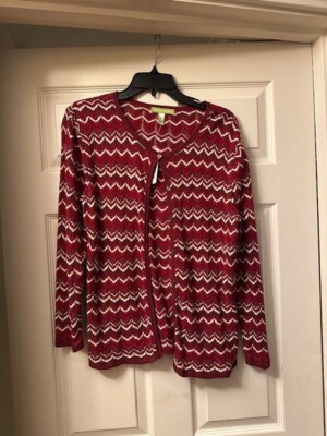 Sigrid Olsen || Red & White Long Sleeved Cardigan || Size L || Cotton ...