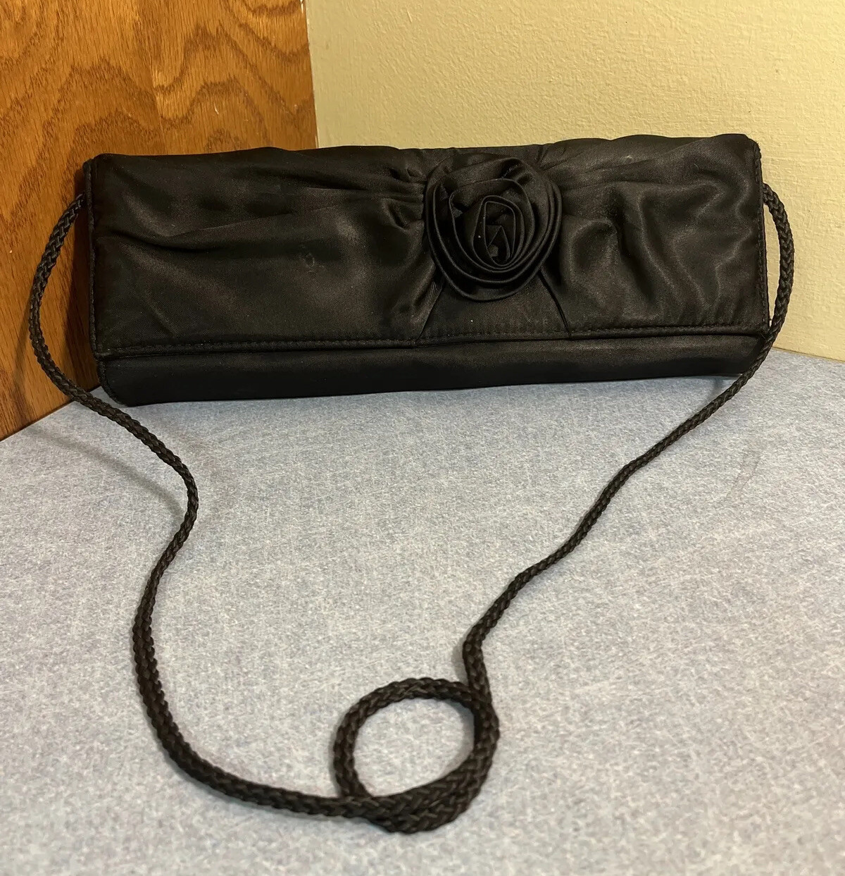 APT 9 Satin Black CLUTCH Snap CLOSURE PURSE w/ optional strap & Fabric ...