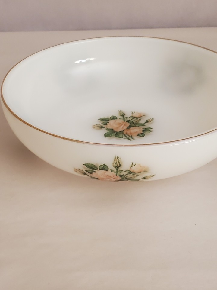 White Sheer Milk Glass Bowl With Painted Roses Gold Rim | eBay