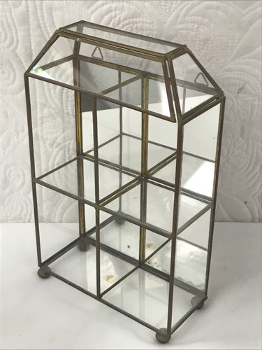 Vtg Mirrored Glass and Brass Curio Cabinet Display Case Shelf wall 10.5 ...