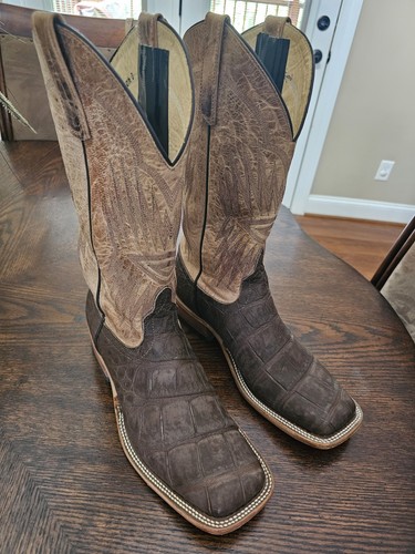 Anderson Bean Men's Western Square Toe Chocolate Nubuck Alligator Size ...