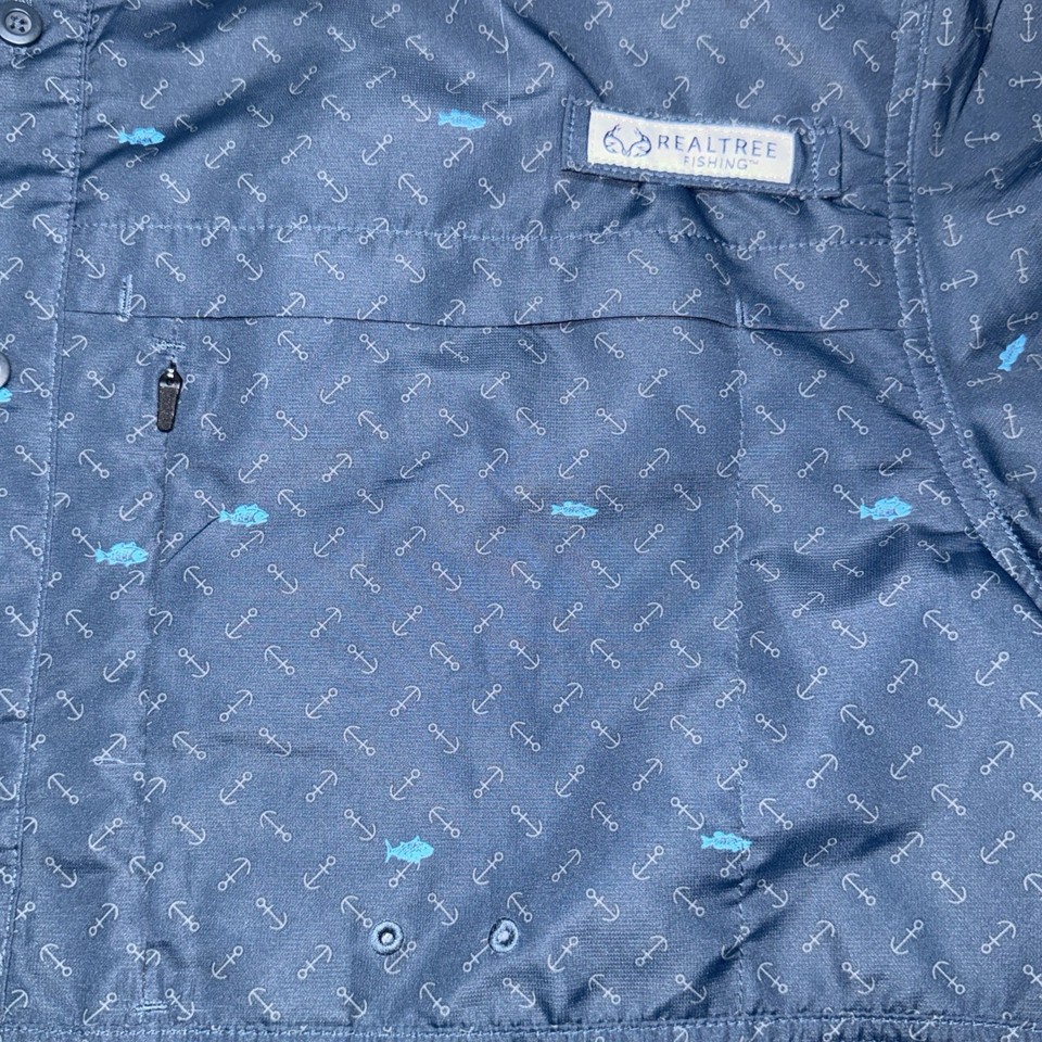 Realtree Fishing Shirt XL Geo Fish Print Blue Vented Performance Button ...