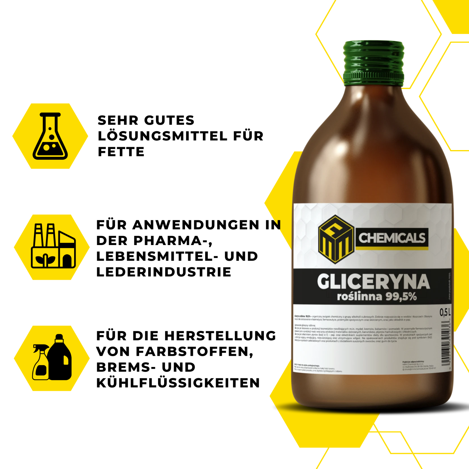 MRM CHEMICALS Pflanzliches Glycerin 99,5% 0,5L Pharma- und ...
