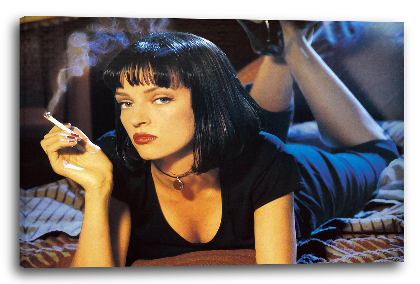 Lein-Wand-Bild Filmplakat Filmmotiv Pulp Fiction Uma Thurman auf Bett ...