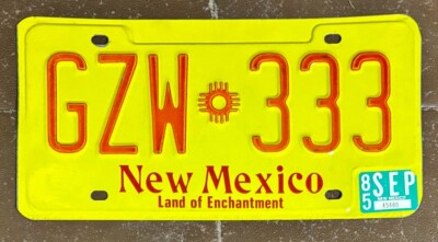 New Mexico 1985 TRIPLE NUMBER "3" License Plate # GZW-333 | eBay