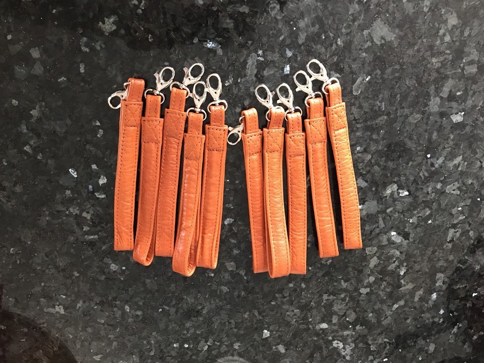 Orange Leather Wrist Strap, Leather Keychain, Strap Purses, Key Holder ...