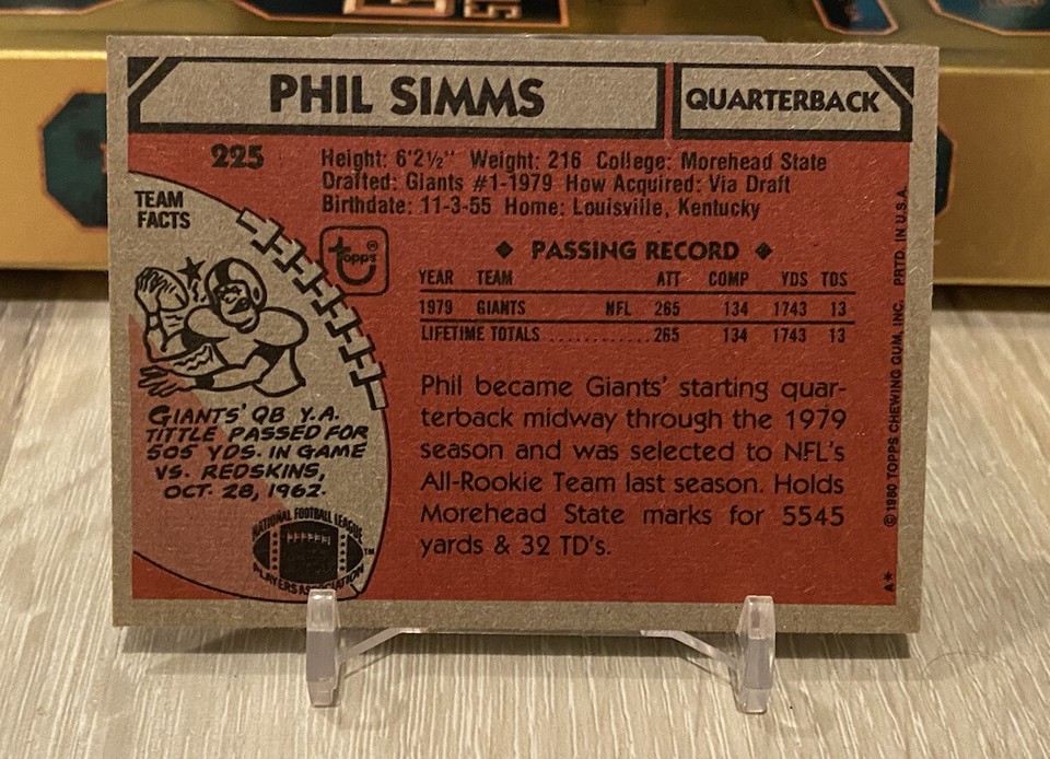 1980 Topps Phil Simms #225 Rookie RC - FREE SHIPPING ORDERS $25+ | eBay