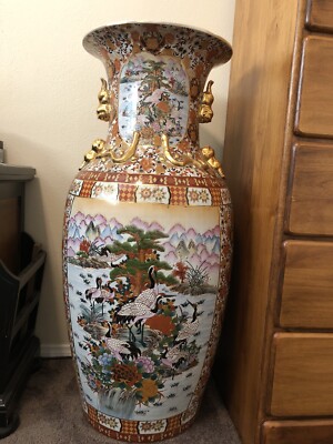 Large Chinese Floor Vase Gold Gilt Floral and Birds 36"H | eBay