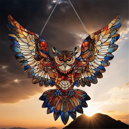 Owl Stained Glass Window Hanging Home Decor Owl Wall Decor | eBay