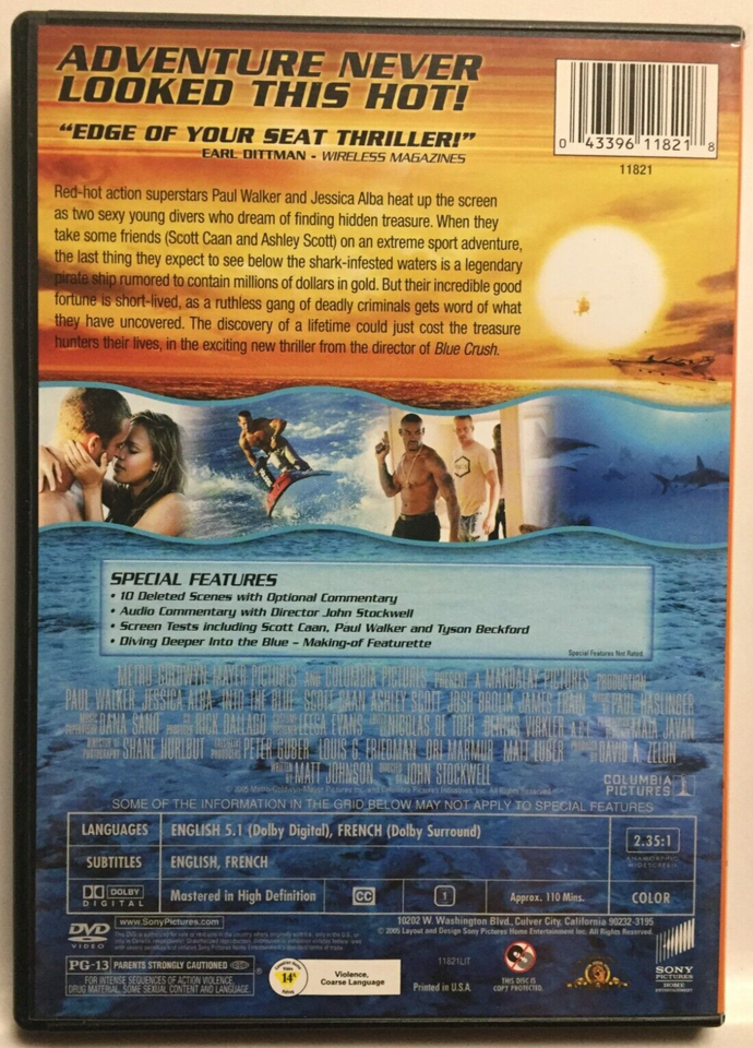 Into the Blue (DVD, 2005, Widescreen) Jessica Alba, Paul Walker, Josh ...