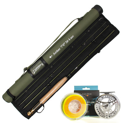 7'6'' 3WT 4Pieces Carbon Archer Fly Fishing Rod &3/4WT Reel Orange Line ...