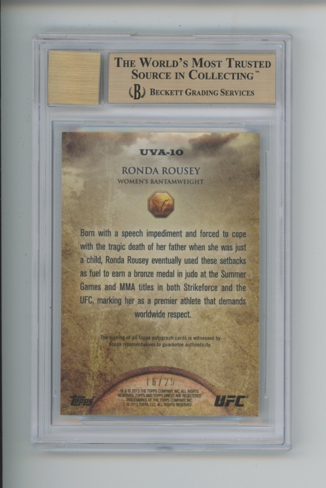 RONDA ROUSEY AUTO /25 2013 TOPPS FINEST UFC VALOR AUTOGRAPH /25 MMA BGS ...
