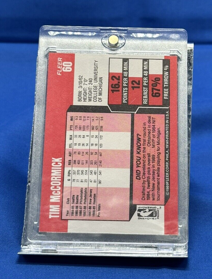 Tim McCormick Houston Rockets 1989-1990 Fleer Basketball Card #60 | eBay