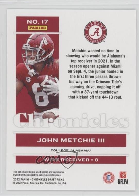 2022 Panini Chronicles Draft Picks Gold /10 John Metchie III #17 Rookie ...