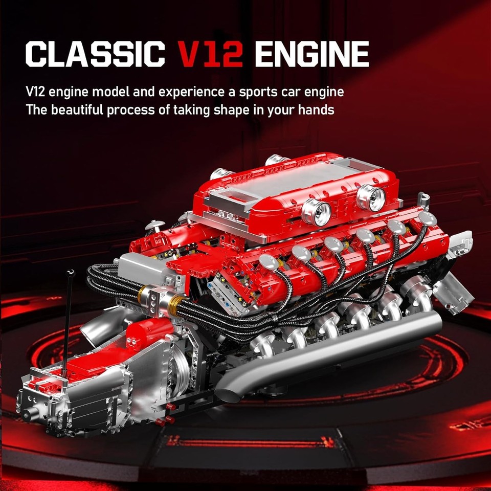 V12 Engine Model Kit That Runs, MOC Engineering Model Building Kit with ...