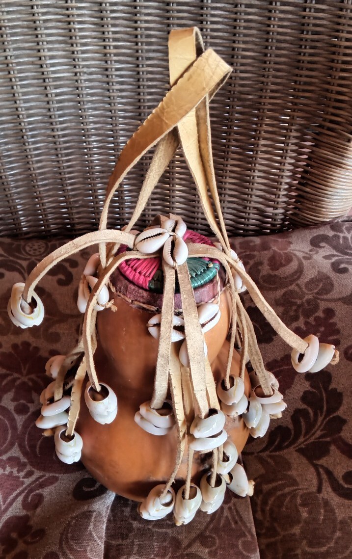 Vintage Ethiopian Tribal Cowrie Shell And Leather Embellished Gourd ...