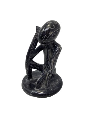 Vintage Carved Stone Thinking Man Art Carving Statue Ethnic Black Grey ...