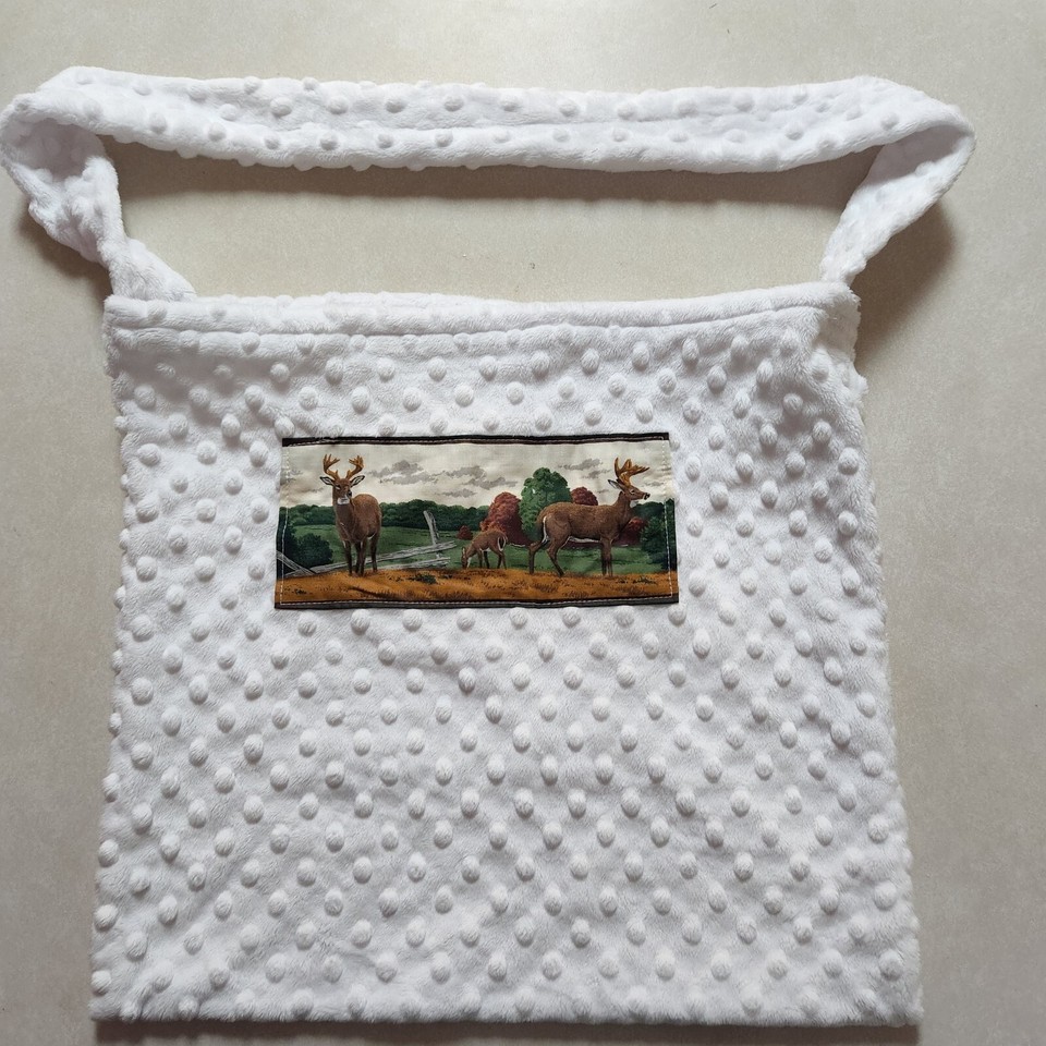 Fabric Handmade Tote White tail deer Print 15"W x 14"L NEW Fleece ...