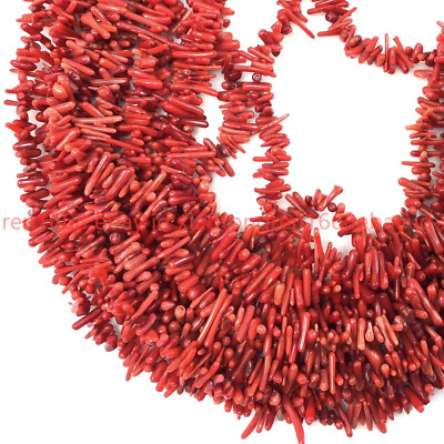 Pretty Genuine 5 Pcs 3x10mm Red Coral Small Branch Beads Stick Beads 15 ...