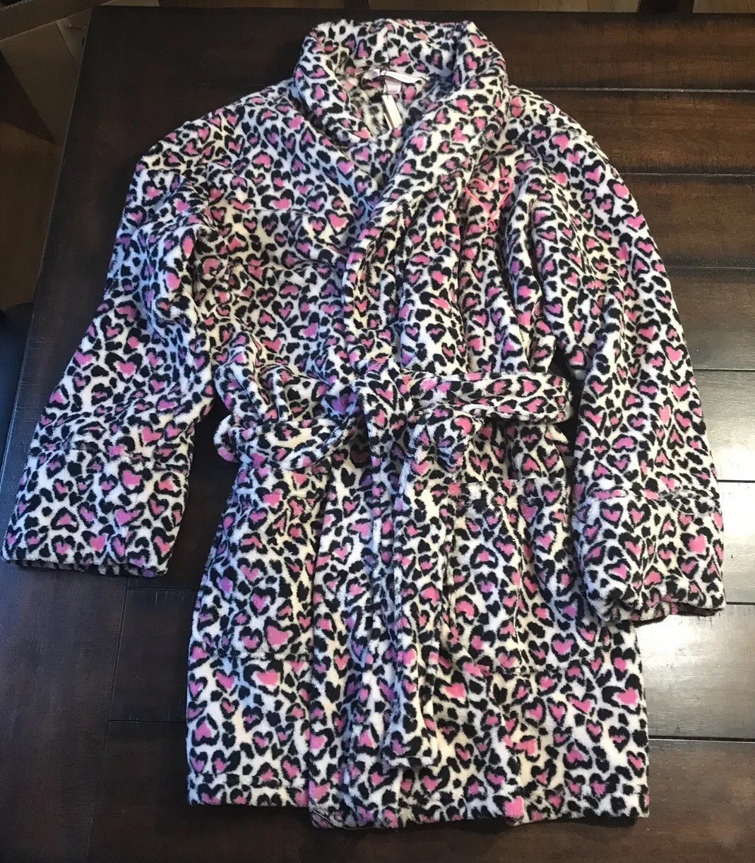Victorias Secret Pink Robe Sleep M/L Super Soft Plush NWT HEART LEOPARD ...
