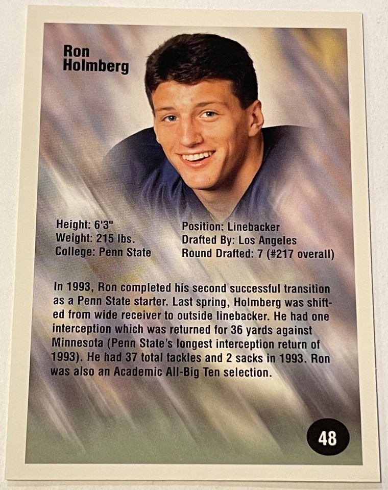 1994 Superior Rookies NFL Authentic Signature Rob Holmberg #48 #2457/ ...