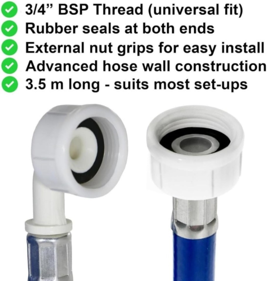 Washing Machine Dishwasher Blue Cold Water Fill Inlet Pipe Feed Hose 3 ...