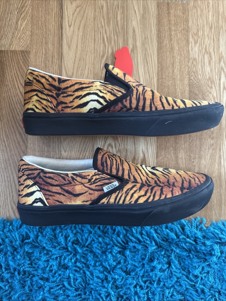 New - Custom made Vans Tiger Print Comfy Cush Slip Ons | eBay