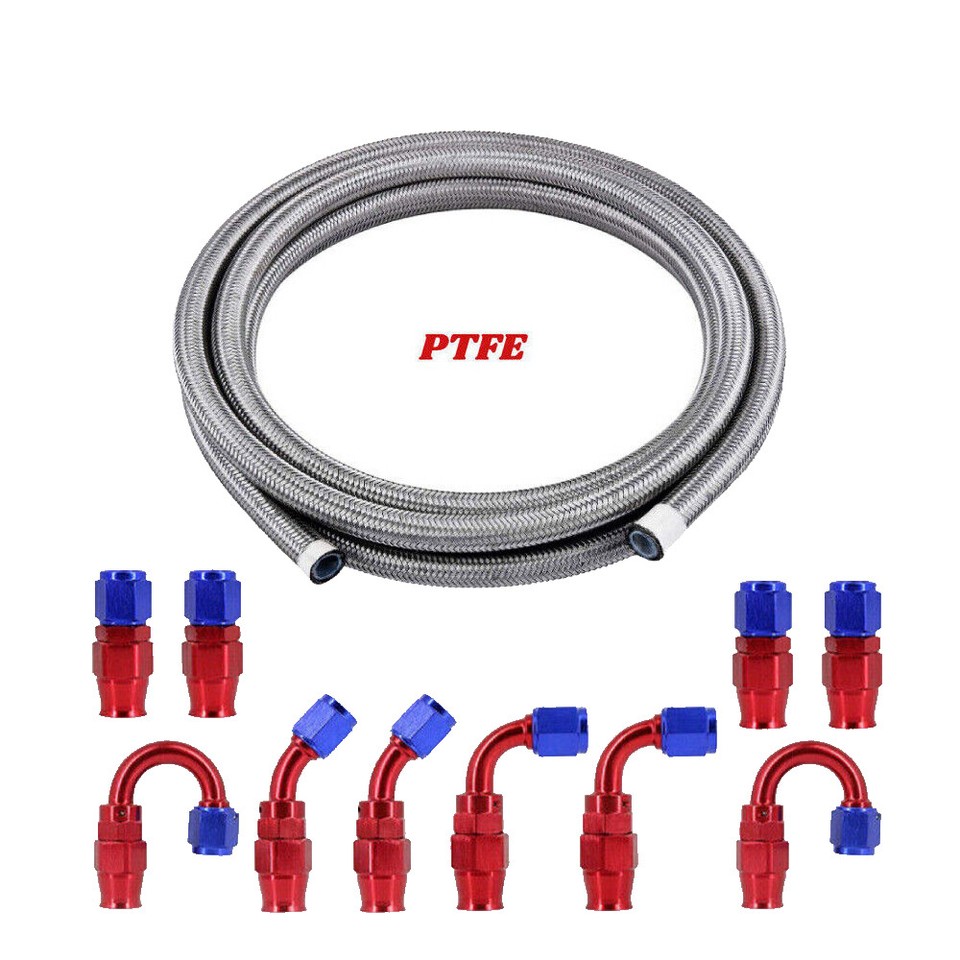 20ft Braided PTFE Fuel Hose Line Kit w/ Hose End Fitting 4AN-6AN-8AN ...