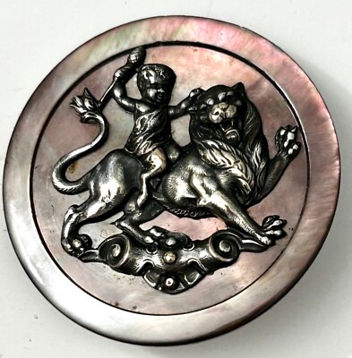 Scarce XLG Antique Metal SATYR RIDING A LION Mounted on Pearl Button ...