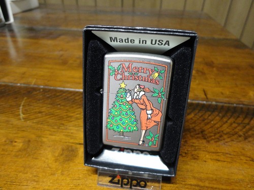 WINDY MERRY CHRISTMAS TREE HOLLY SATIN CHROME ZIPPO LIGHTER MINT IN BOX ...