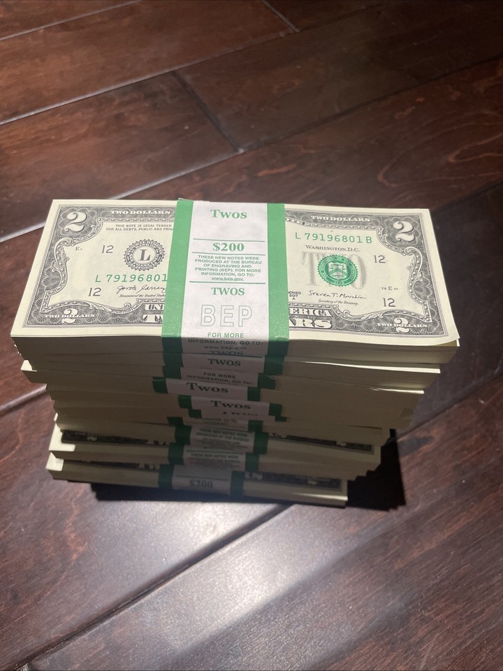 BEP Strap Series 2017A 100 Two Dollar Bills $2 Uncirculated Sequential ...