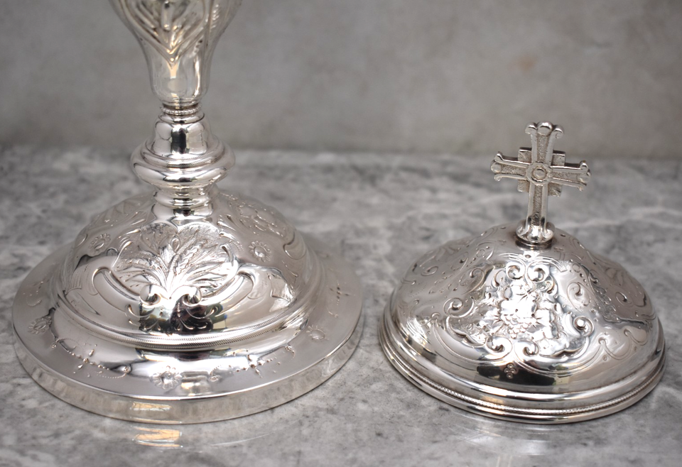 Vintage Baroque Ciborium, Cup Silver, 11 1/2" ht. (CU2211) chalice co ...