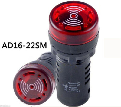 2pc Buzzer Flash Light Red LED Active Beep Indicator 22mm AD16-22SM AC ...