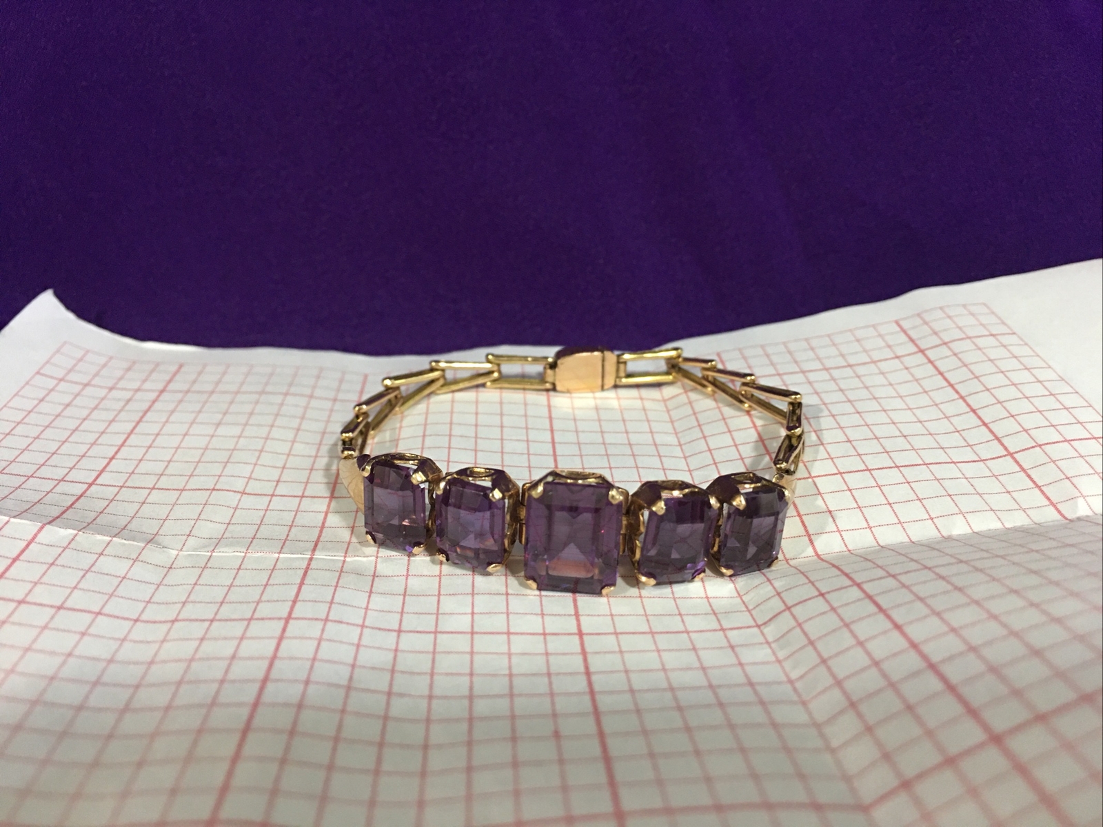14K Antique Egyptian Revival Synthetic Alexandrite Yellow Gold Bracelet ...